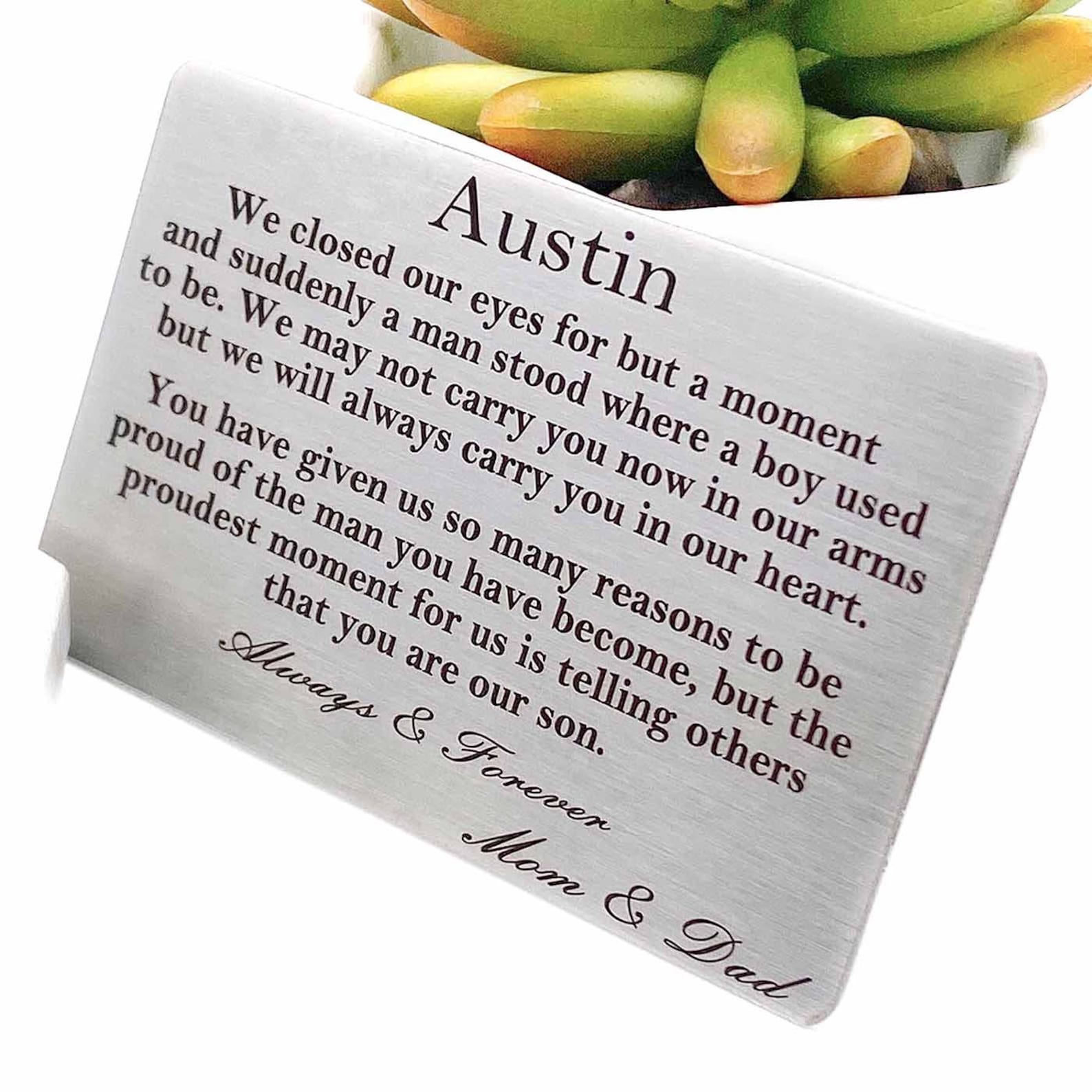 Silver Engraved Wallet Card Personalized Gift for Son, Graduation Gift ...
