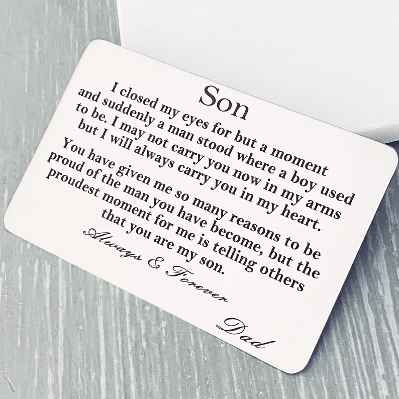 Silver Engraved Wallet Card Personalized Gift for Son, Graduation Gift ...