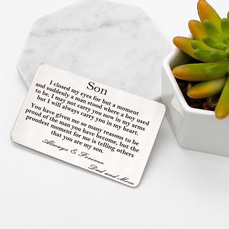 Silver Engraved Wallet Card Personalized Gift for Son | Etsy