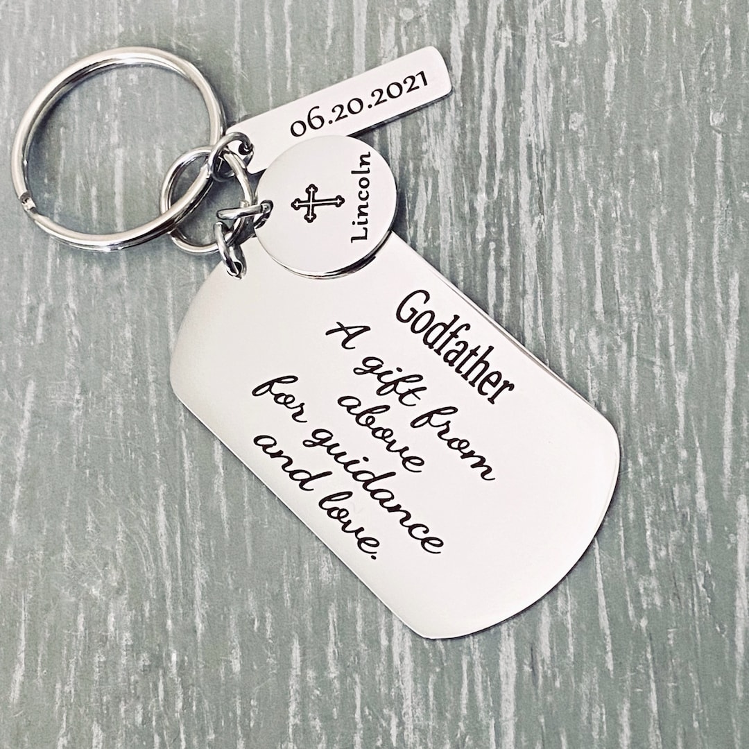 Engraved Silver Dog Tag Keychain, Godparent Proposal, Baptism ...