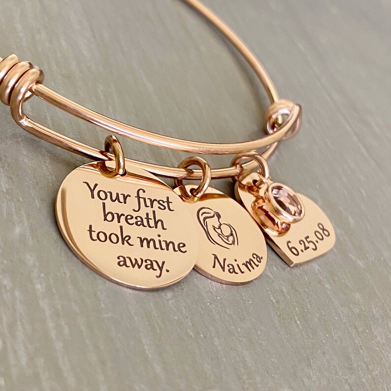 Engraved Personalized Charm Bracelet, Pregnancy Gift, New Mom Gift ...