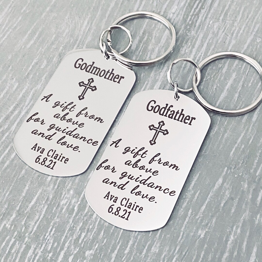 Godmother Godfather Silver Engraved Dog Tag Personalized Keychain, - Etsy