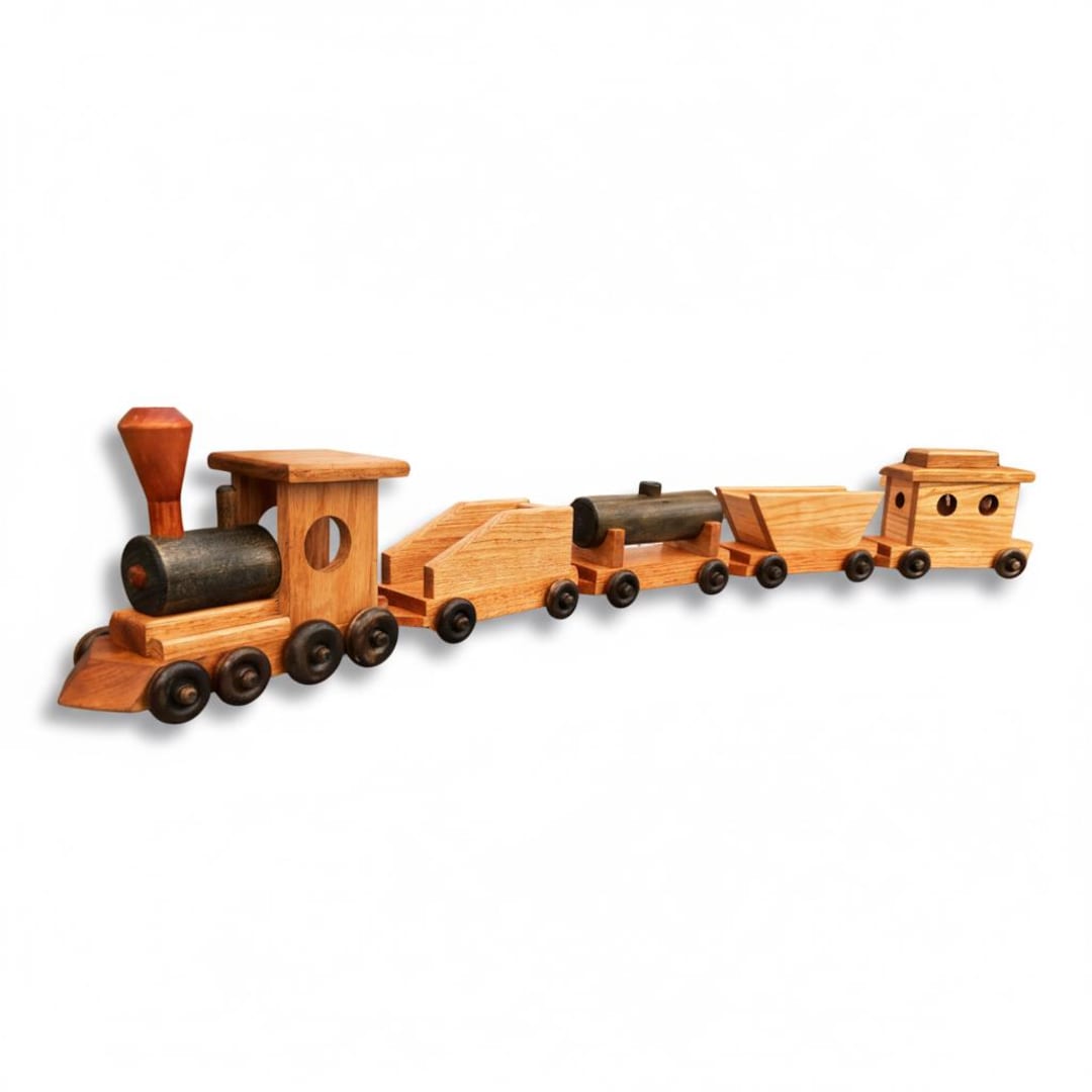 Handmade Wooden Train Set | Classic Engine & Cars | Montessori Toy ...
