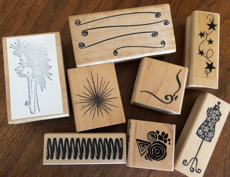 8 Wood Backed Rubber Stamps Various Shapes Designs Stars - Etsy