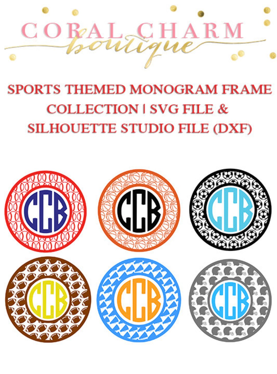 Sports Themed Monogram Frame Collection for Cutting Machines SVG and ...