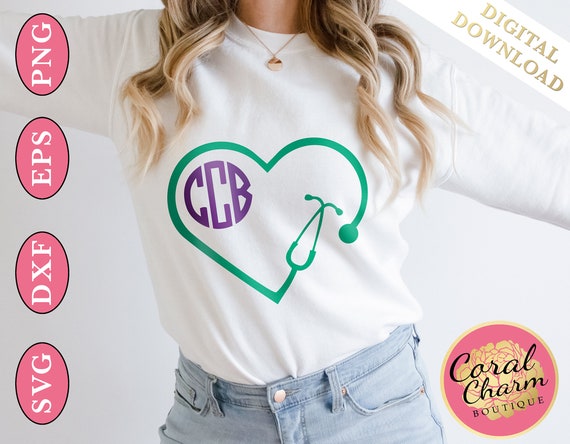 Monogram Heart Stethoscope File Digital Download SVG Dxf | Etsy