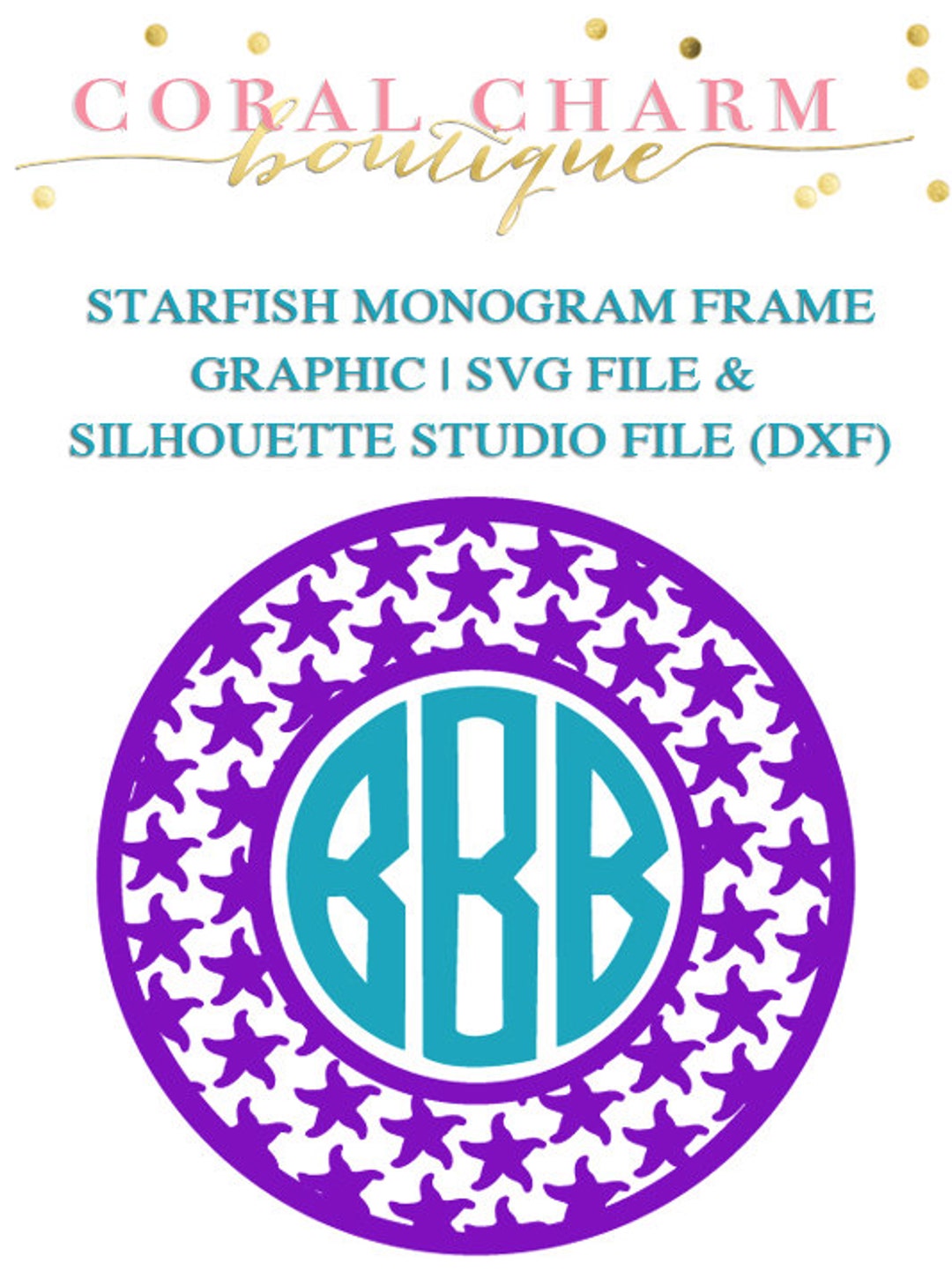 Starfish Monogram Frame File for Cutting Machines SVG and Silhouette ...