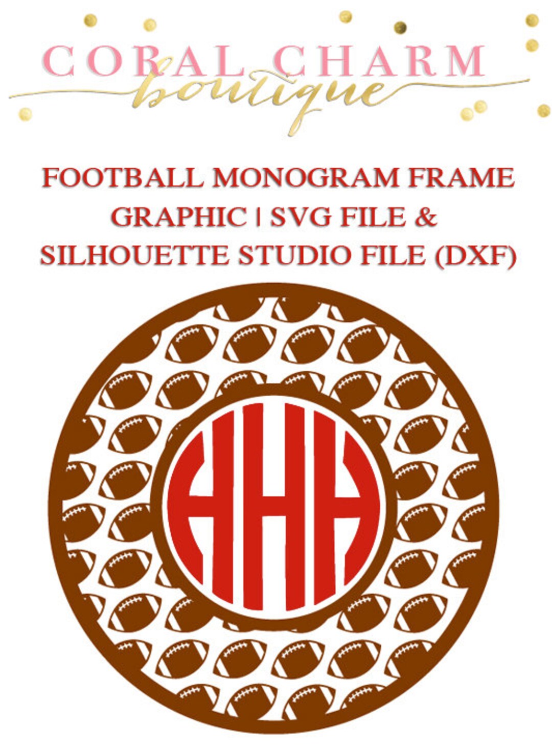 Football Monogram Frame File for Cutting Machines SVG and Silhouette ...