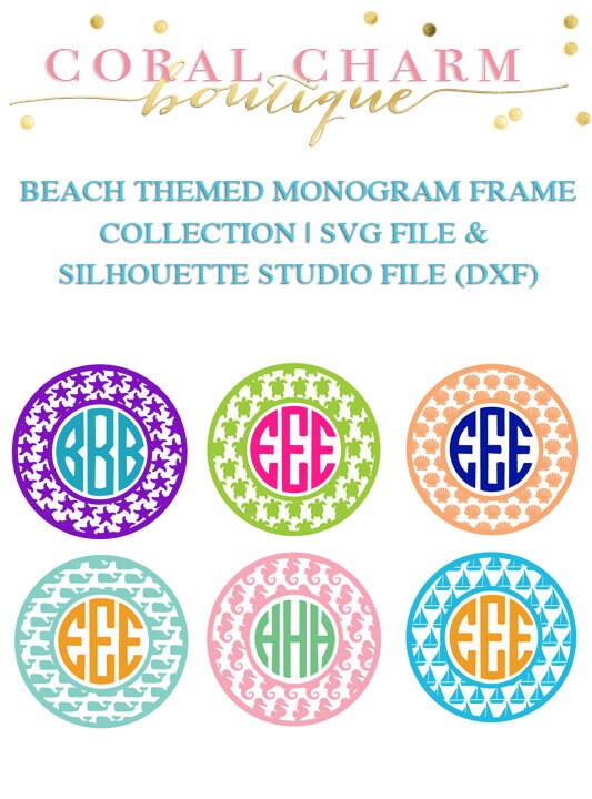 Beach Themed Monogram Frame Collection for Cutting Machines | Etsy