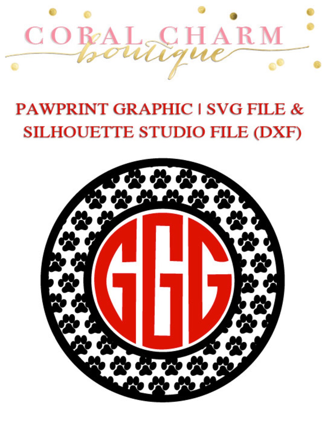 Paw Print Monogram Frame File for Cutting Machines | SVG and Silhouette ...