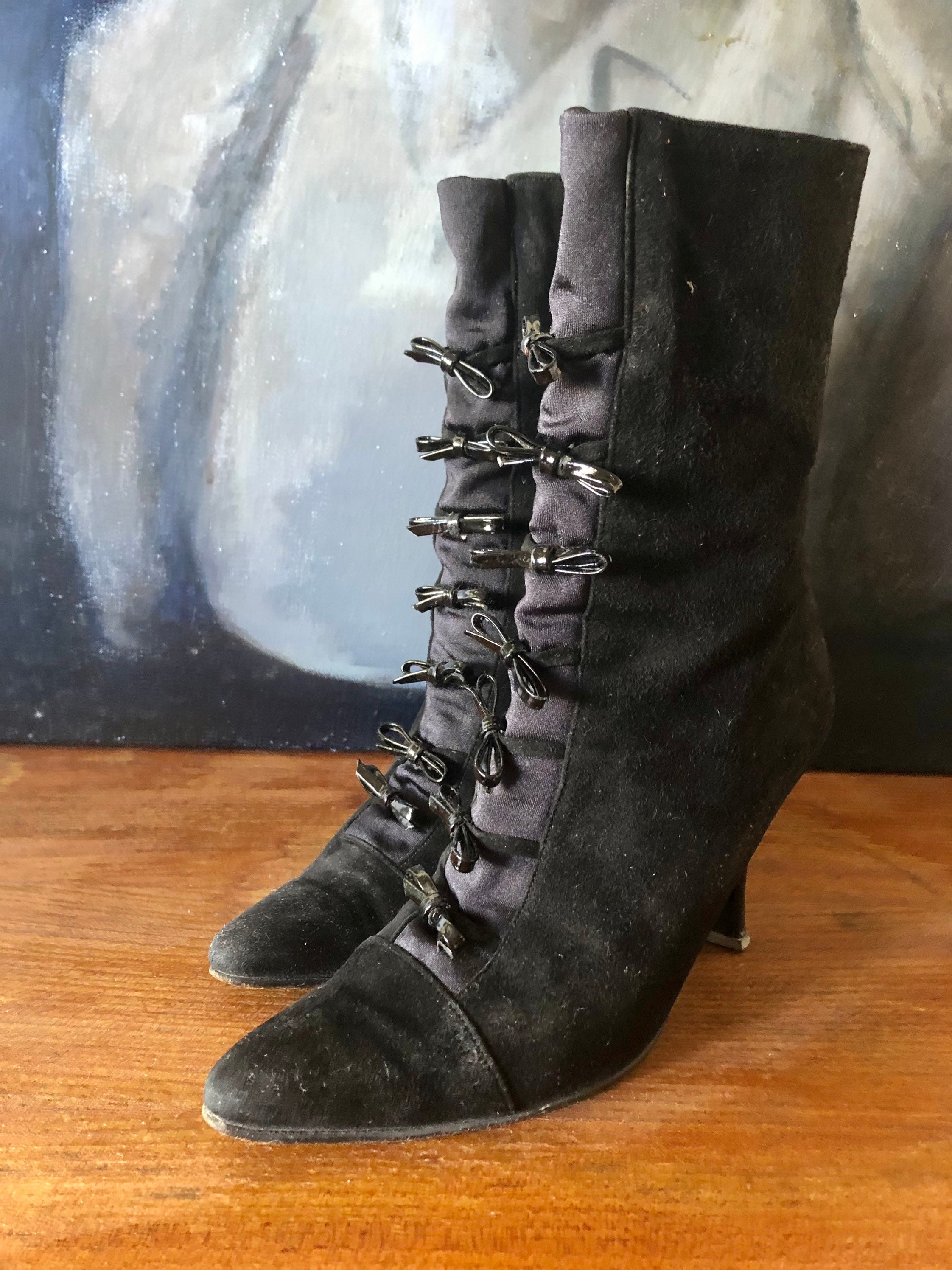 Victorian Style Romantic Goth Halloweenblack Pointy Witchy Heeled Boots ...