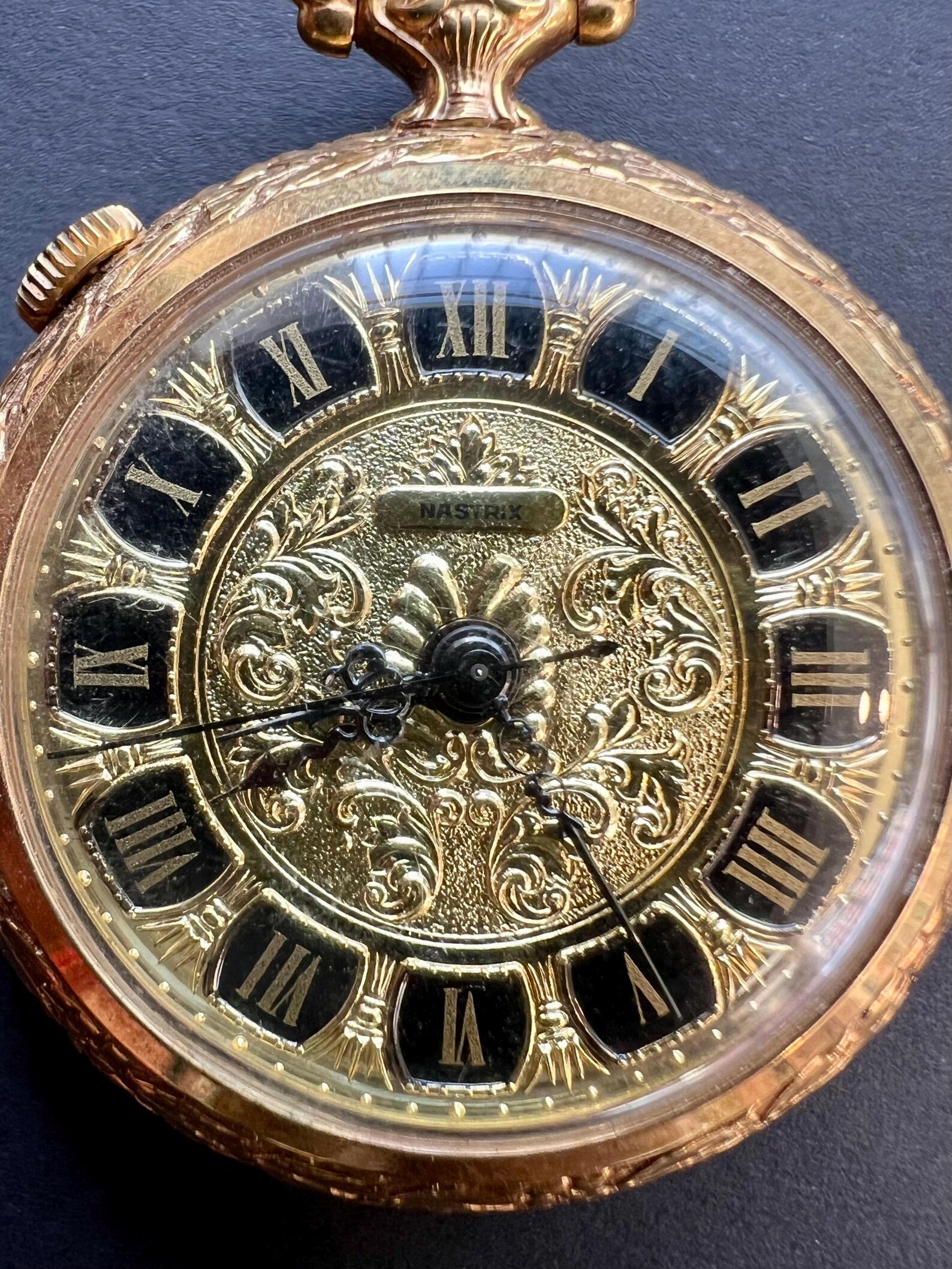 Vintage NASTRIX - Ornate Gold Tone Pocket Watch - Swiss Incabloc ...