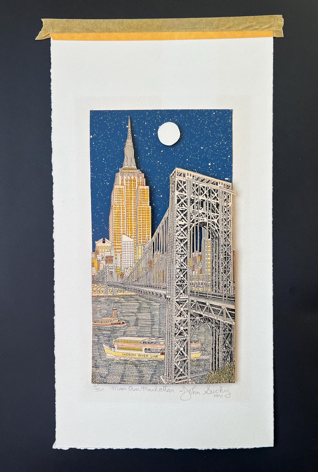 Rare John Suchy - Moon Over Manhattan - 1991 3D Lithograph - Signed ...