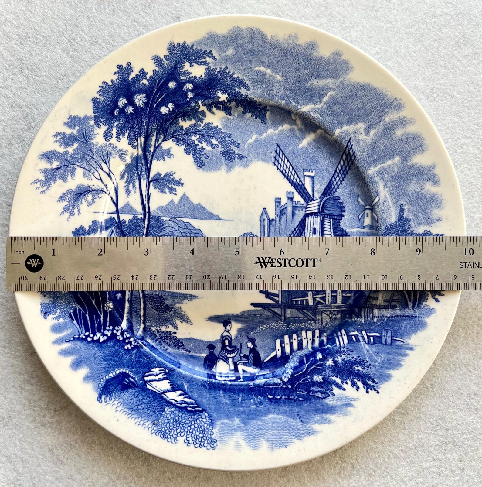 Antique Palissy Ware Plate - Windmill Transferware Design - Early 20th ...