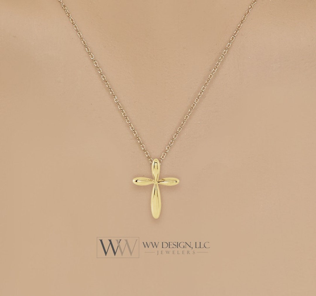 Minimalist CROSS Necklace - 14k SOLID Gold (Y, W, R), Platinum or ...