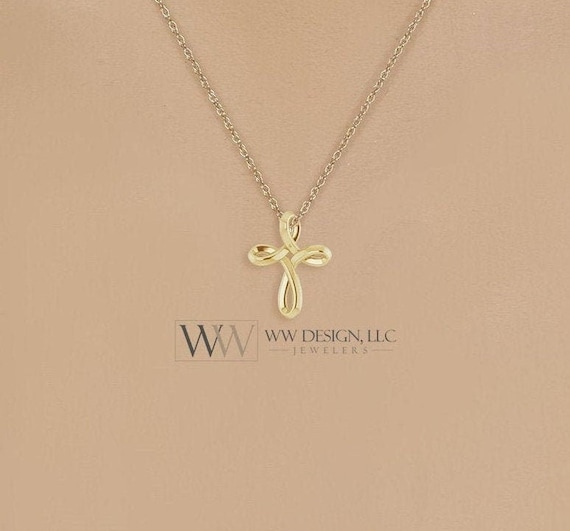 Minimalist CROSS Necklace 14k SOLID Gold Y W R Platinum | Etsy