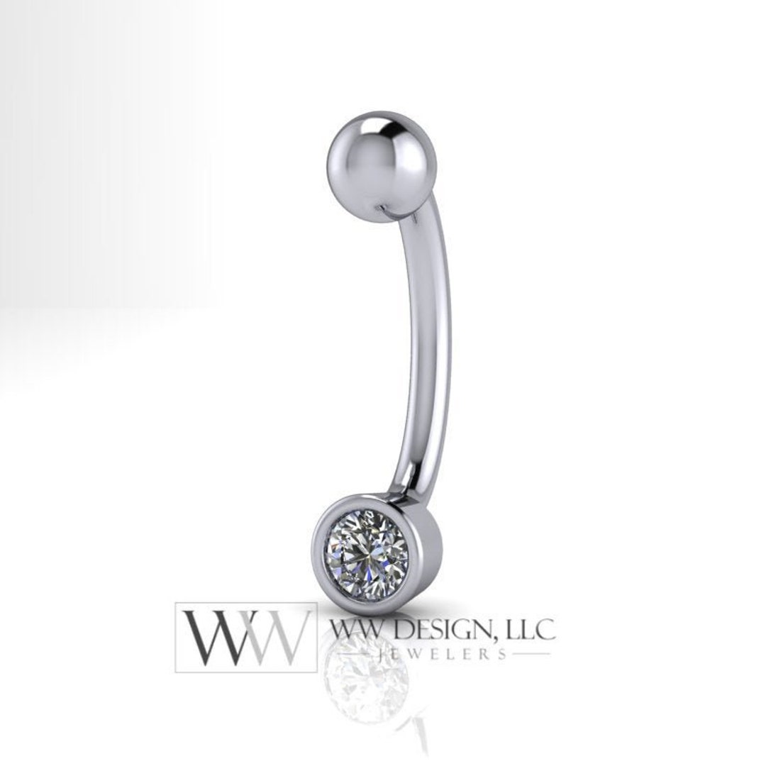 Diamond Genuine 3.4mm (0.15 Ct) Belly Navel Ring Curved Barbell 14k ...