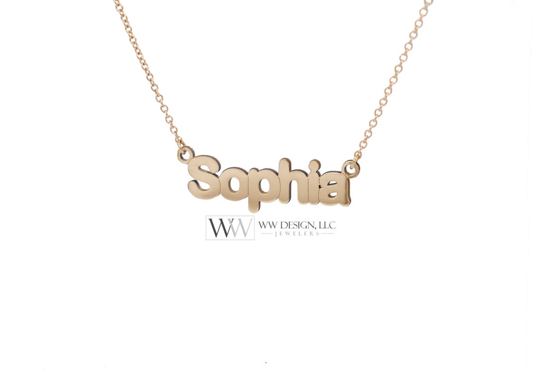 Unique Bubble Name Plate Necklace Nameplate Thick CUSTOMIZABLE - 14k ...