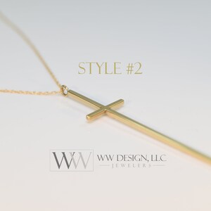 Minimalist Long CROSS Necklace - Customize- Thin 14k Solid Gold Y, W, R ...