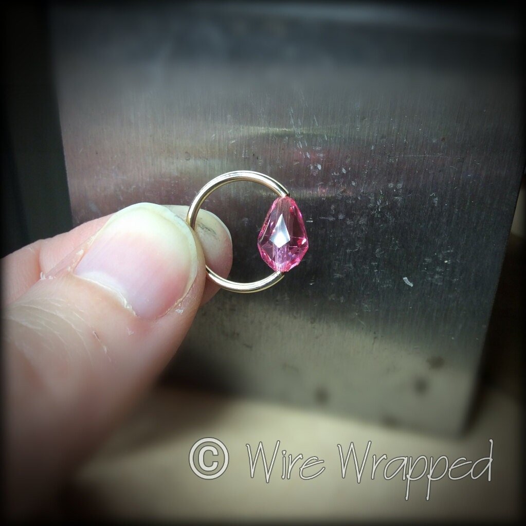 Captive Bead Ring Made With PINK Swarovski Drop Crystal - Etsy