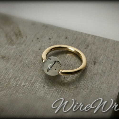 14K Solid Yellow or White Gold Captive Bead Ring 10 Gauge - Etsy