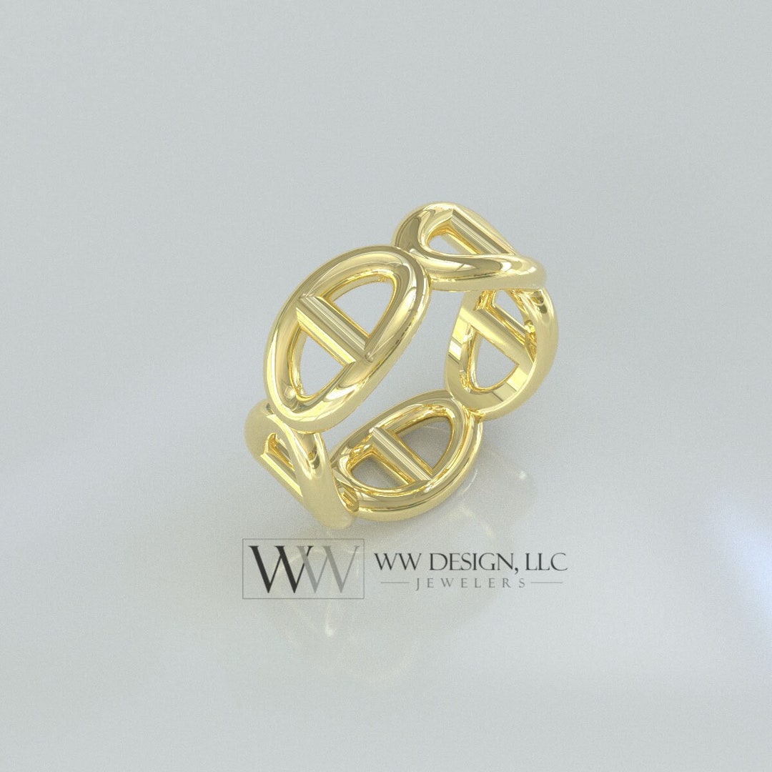 Anchor Chain Ring 14k 18k SOLID Gold (Y, R, W), Platinum, Silver ...