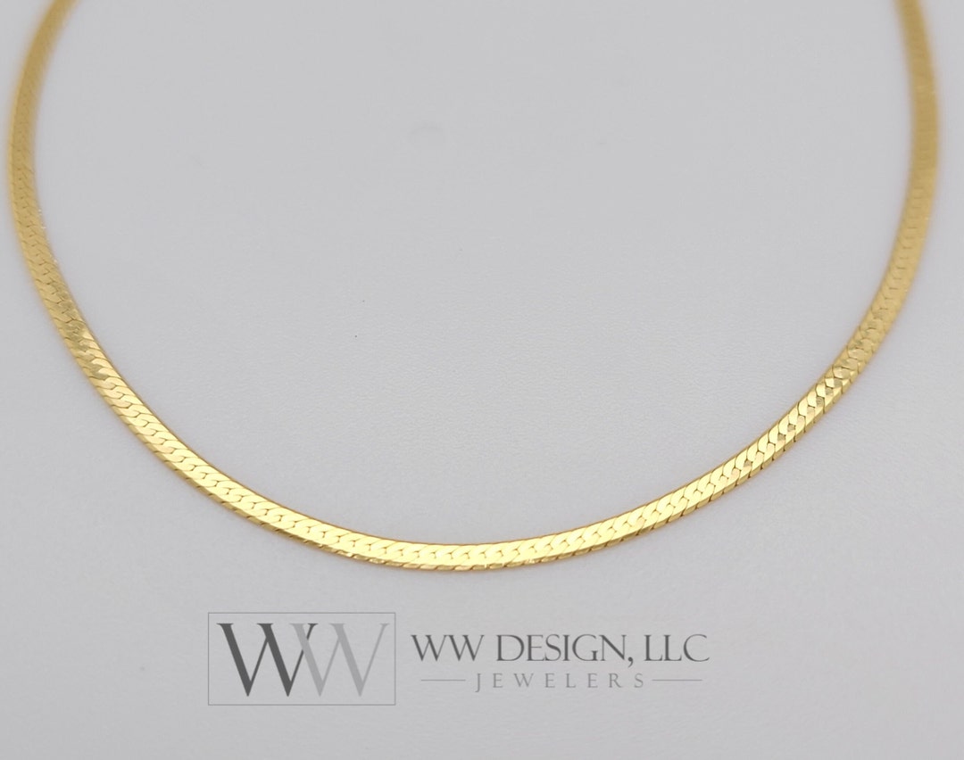 14k Gold Herringbone Necklace 14k Solid Yellow Gold 1.5mm, 2.8mm, 3mm ...