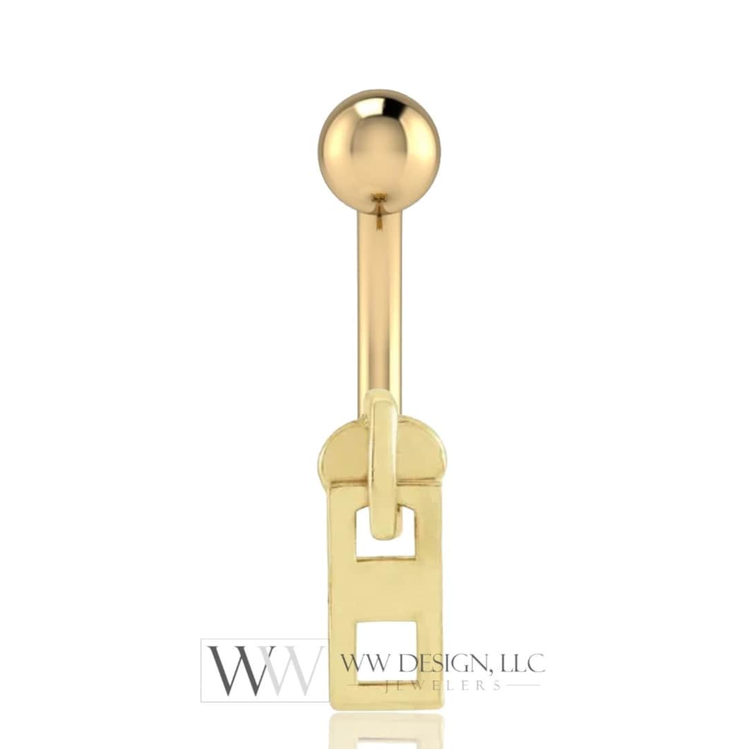 14k Gold Moving Zipper Belly Navel Ring CURVED Barbell Genuine 14k Gold ...