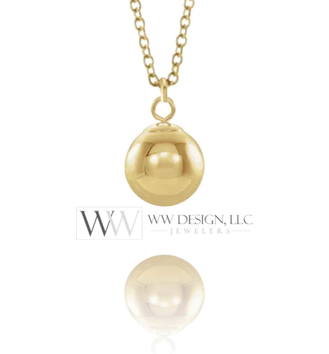 14k Gold Ball Necklace - 14k SOLID Yellow Gold 8mm Ball Orb Dangle ...