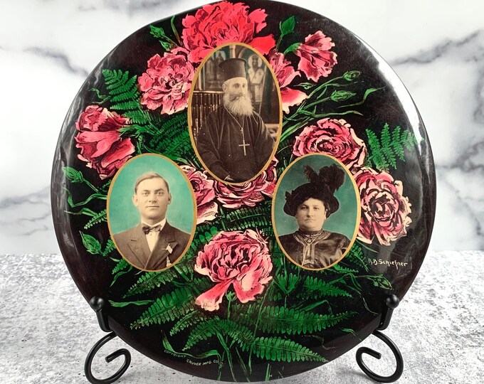 Antique Celluloid Photo Medallion With Orthodox Priest and Couple ...