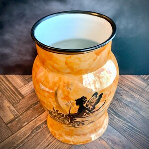 Antique Vase With Fairy on Crescent Moon, Hand Painted Orange and Black ...