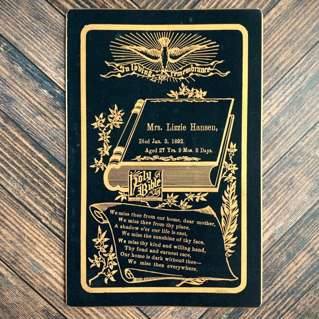 Antique Memorial Cabinet Card, Victorian Mourning Remembrance Card ...