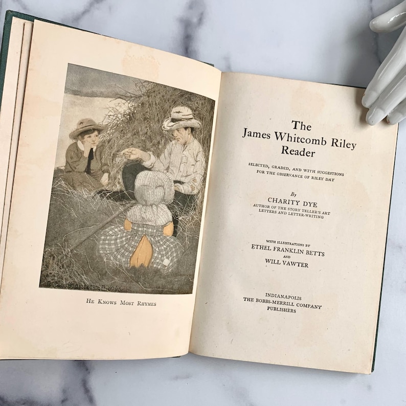 Antique Edwardian Book, the Riley Reader With Poetry by James Whitcomb ...