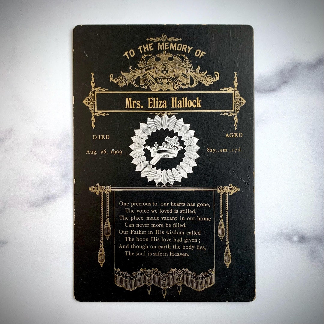 Antique Funeral Card, Victorian Mourning Remembrance Card, Antique ...