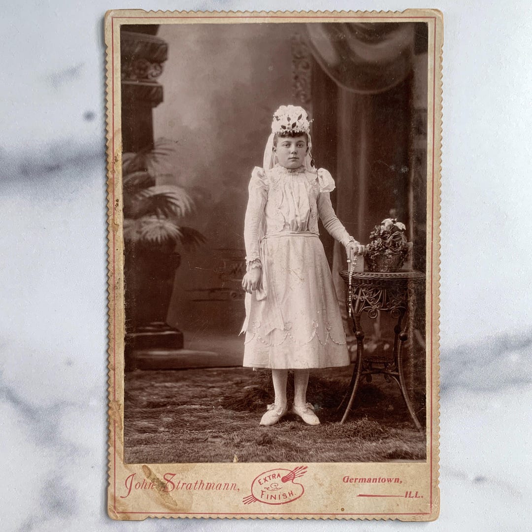 First Communion Cabinet Card Photo: Victorian Catholic Girl Portrait ...