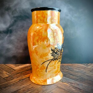 Antique Vase With Fairy on Crescent Moon, Hand Painted Orange and Black ...