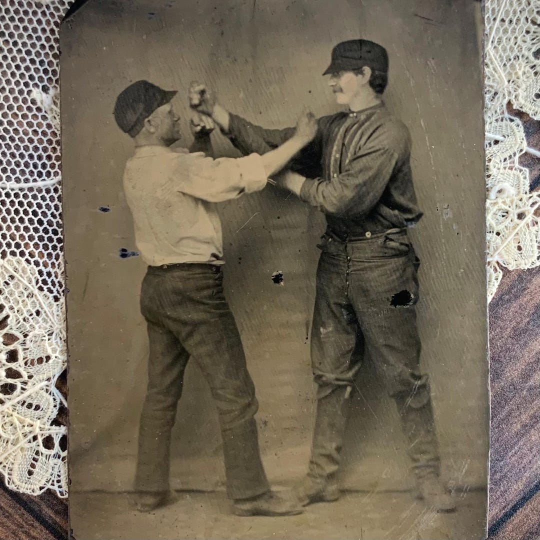Antique Tintype Photo of Two Men in Boxing Stance, Victorian Fighting ...