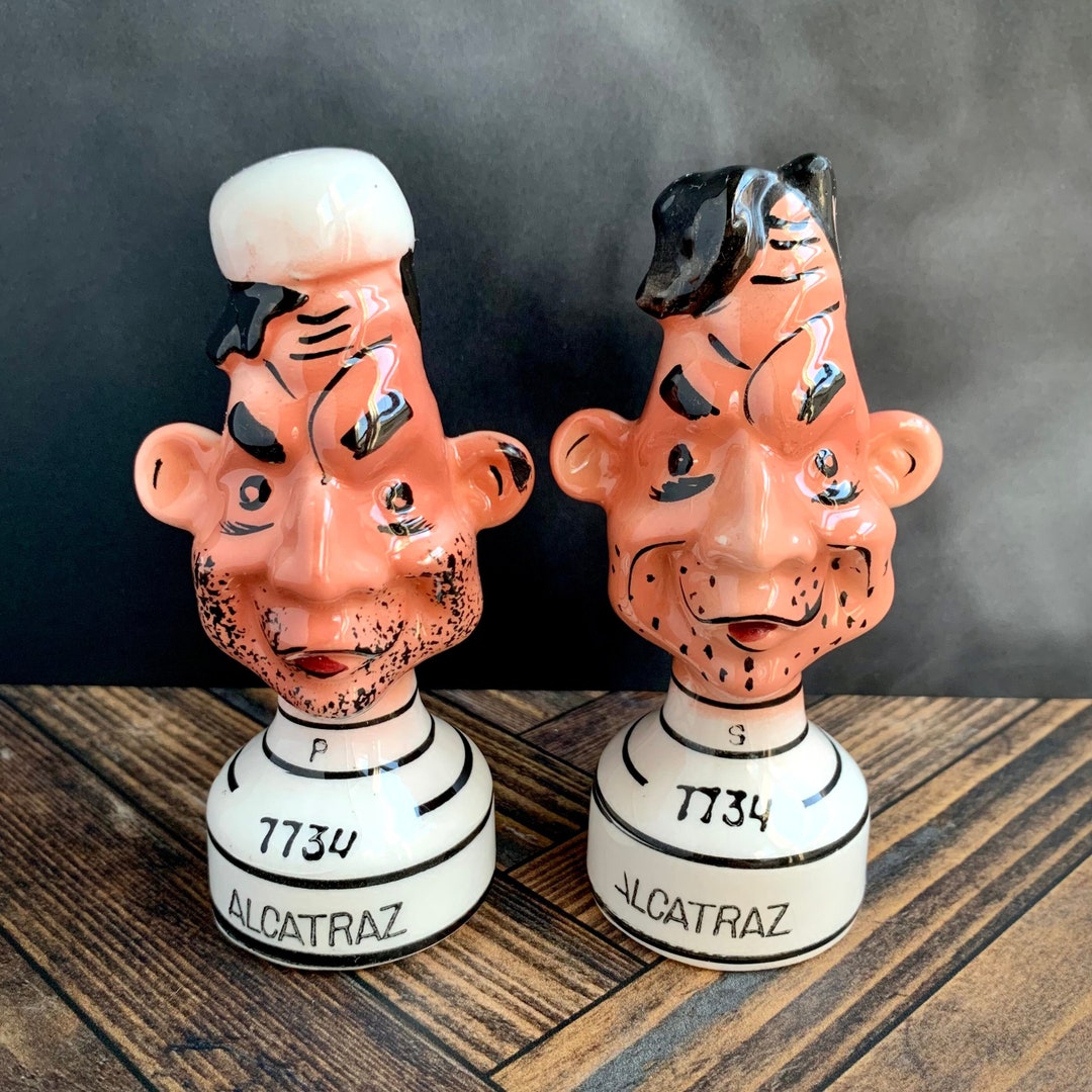 Alcatraz Prisoners Salt and Pepper Shakers, Vintage Ceramic Mid Century ...