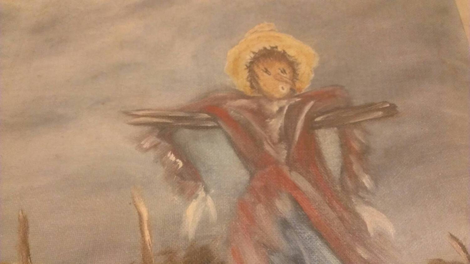 Old Scarecrow in Dormant Corn Field Original Painting on Board Signed ...