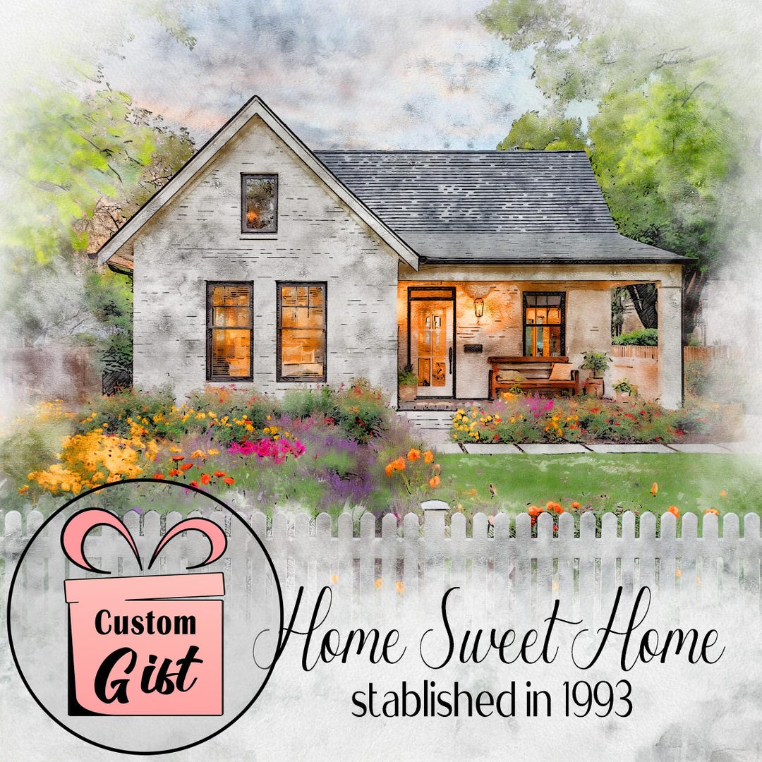 Digital Portrait Printed Poster House Painting New Homeowner Gift House ...