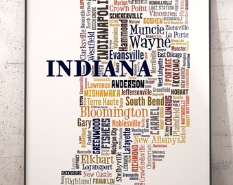 Indiana Map Art - Etsy