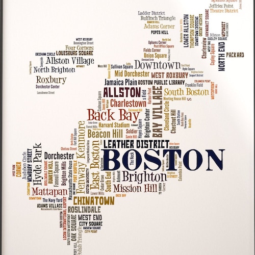 Boston Skyline Word Art Typography Print Poster Map | Etsy