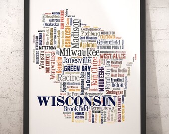 Wisconsin Map Art | Etsy