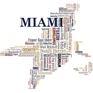 Miami Map Art, Miami Art Print, Miami Neighborhood Art Print, Miami ...
