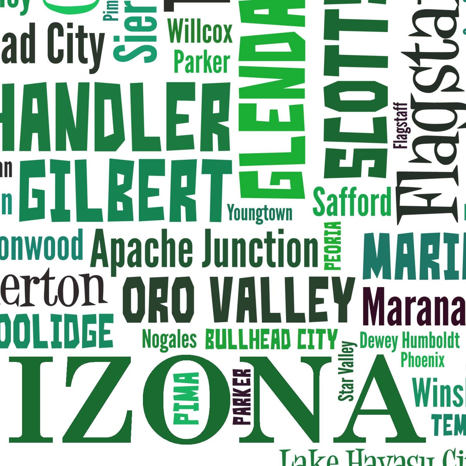 Arizona Typography Map Art Print, State City Names - Etsy