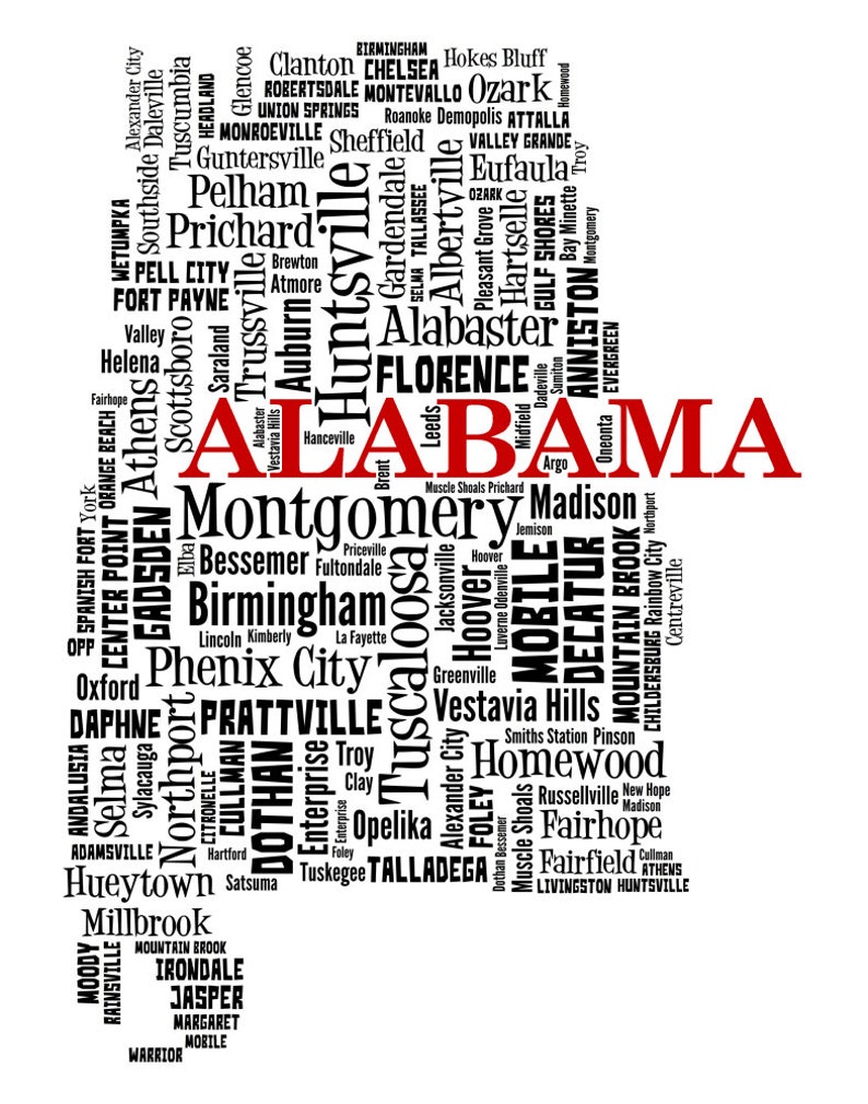 Alabama Map Art Alabama Art Print Alabama State Map Alabama - Etsy