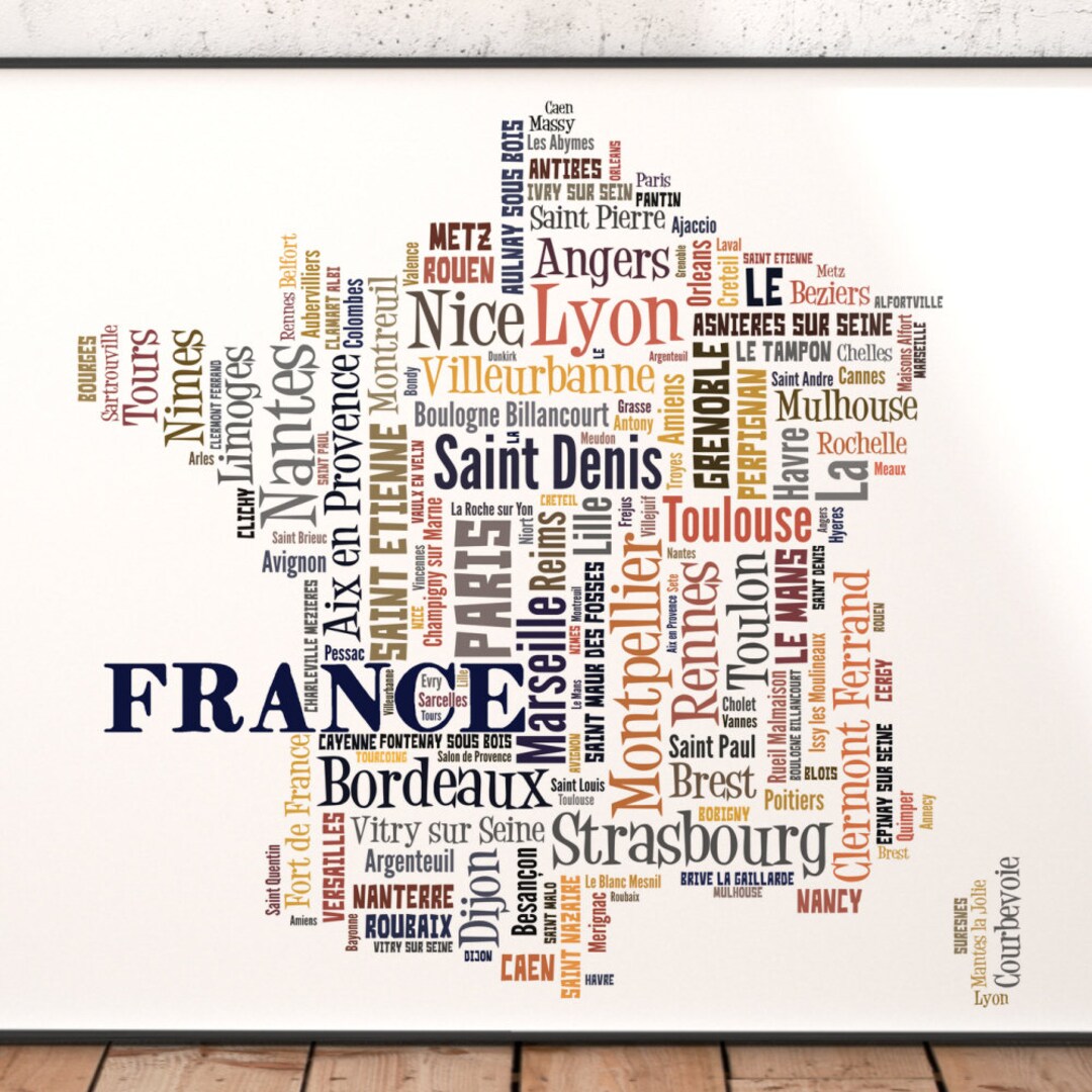 France Map Art, France Art Print, France City Map, France Typography ...