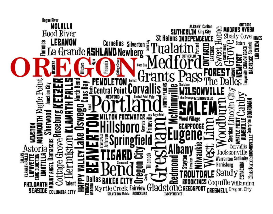 Oregon Map Art Oregon Art Print Oregon State Map Oregon | Etsy