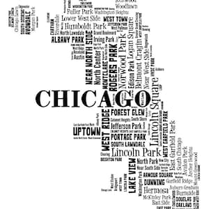 Chicago Map Art, Chicago Art Print, Chicago Neighborhood Art Print ...