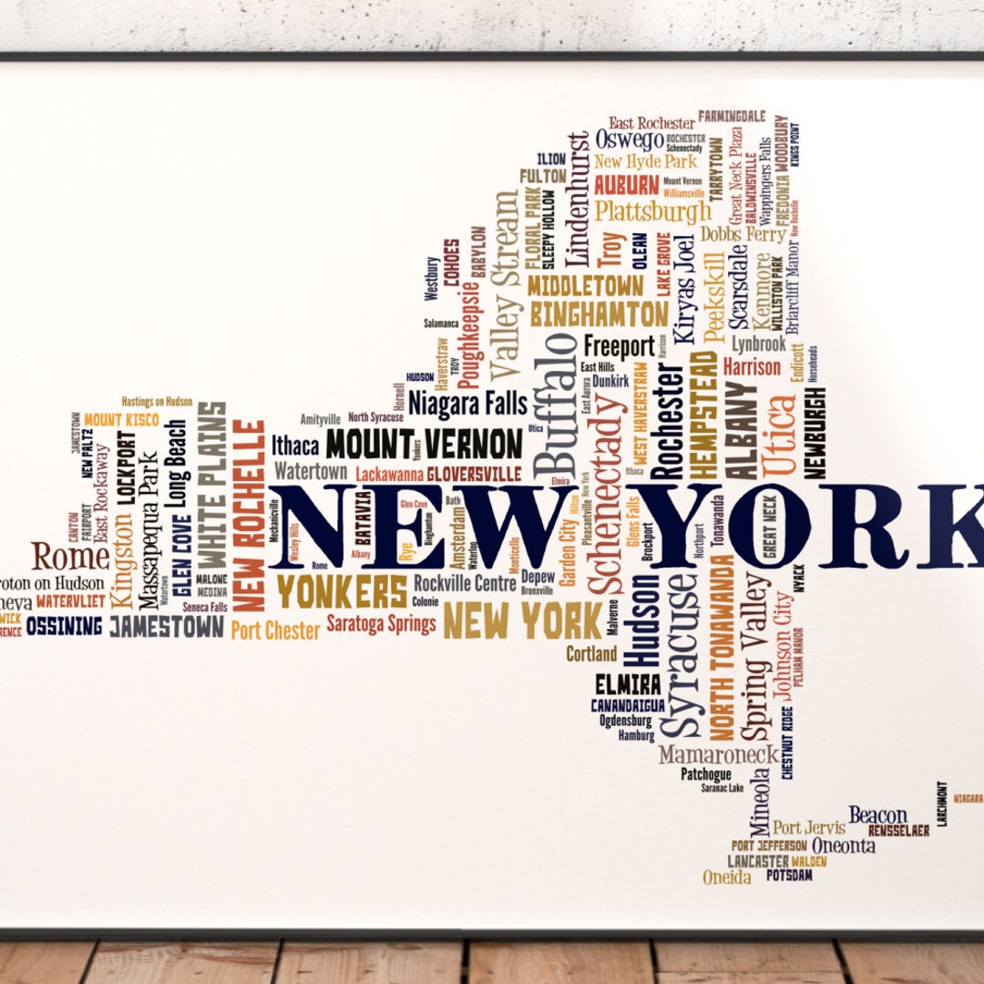 New York Map Art, New York Art Print, New York State Map, New York ...